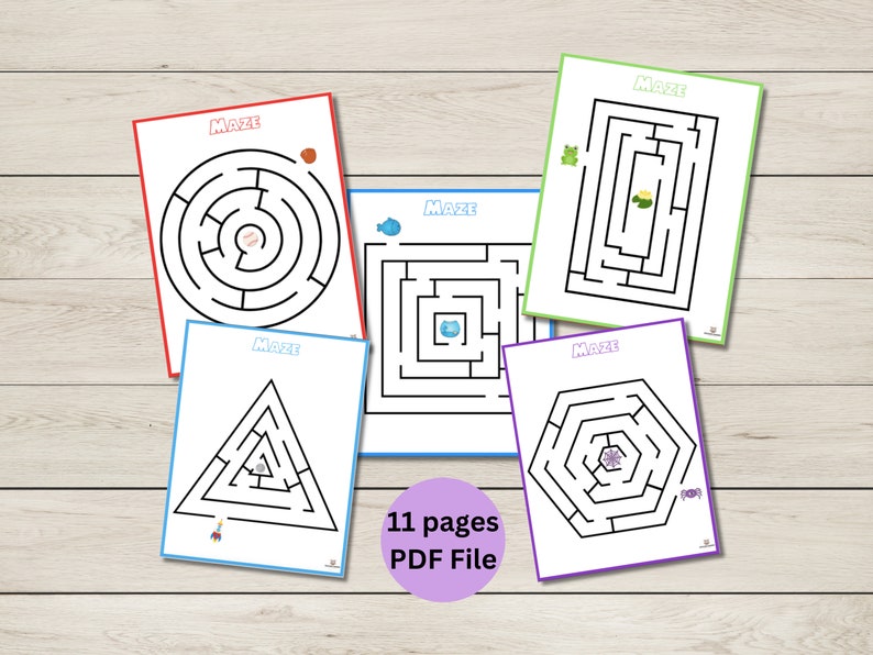 Printable Mazes 11 Different Colorful Mazes With Pictures Printable PDF ...