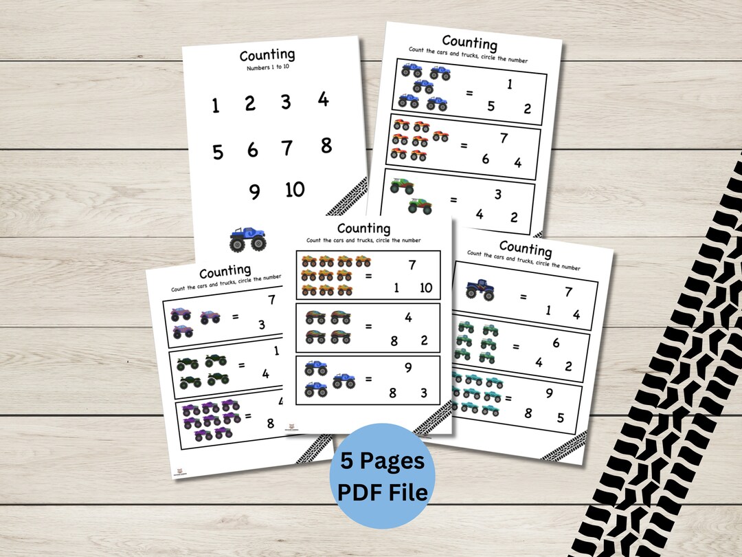 Counting Worksheets - Numbers 1-10 - Monster Trucks - Etsy