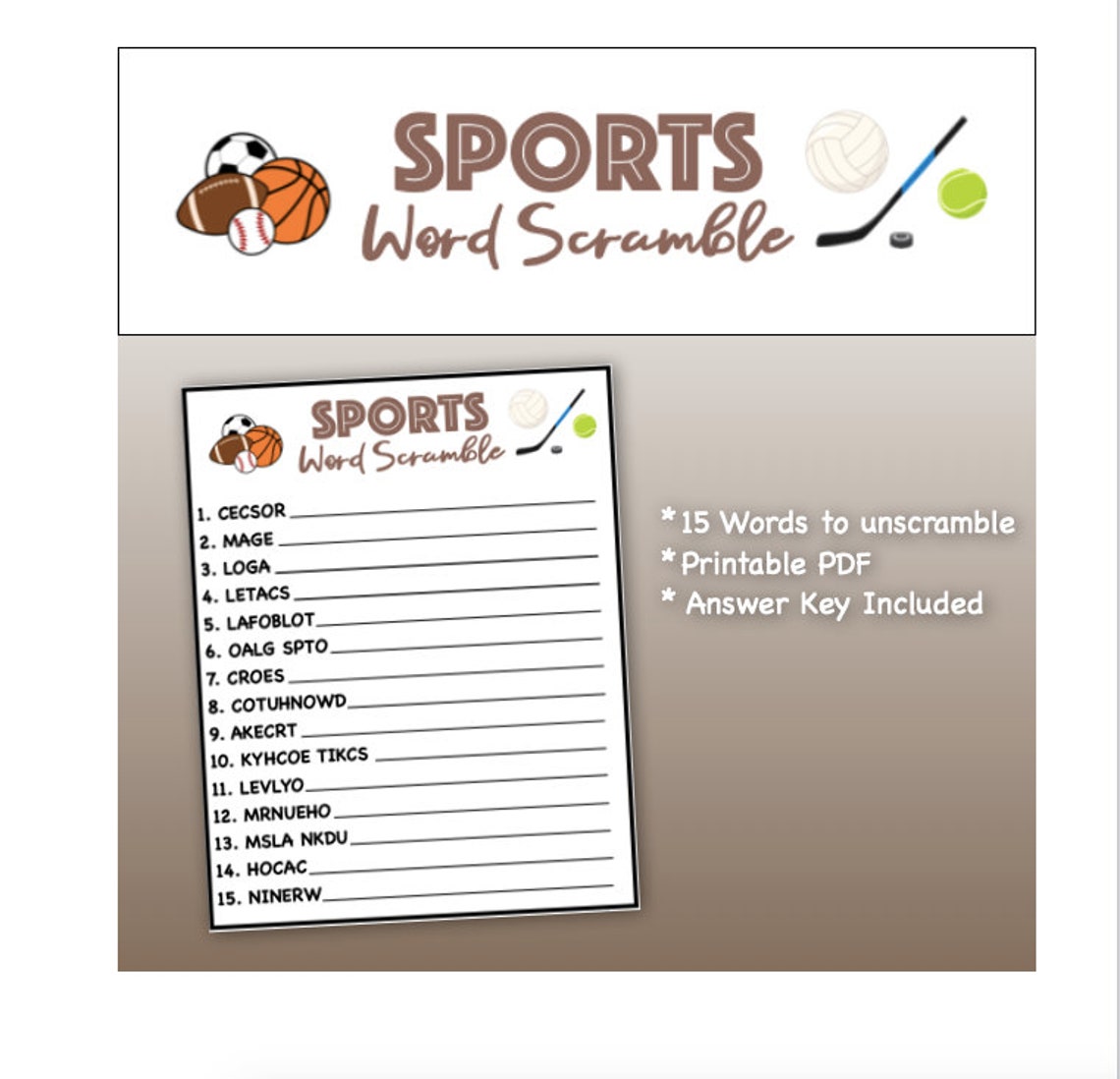 Sports Word Scramble - Printable PDF - Party Game, Classroom Game ...