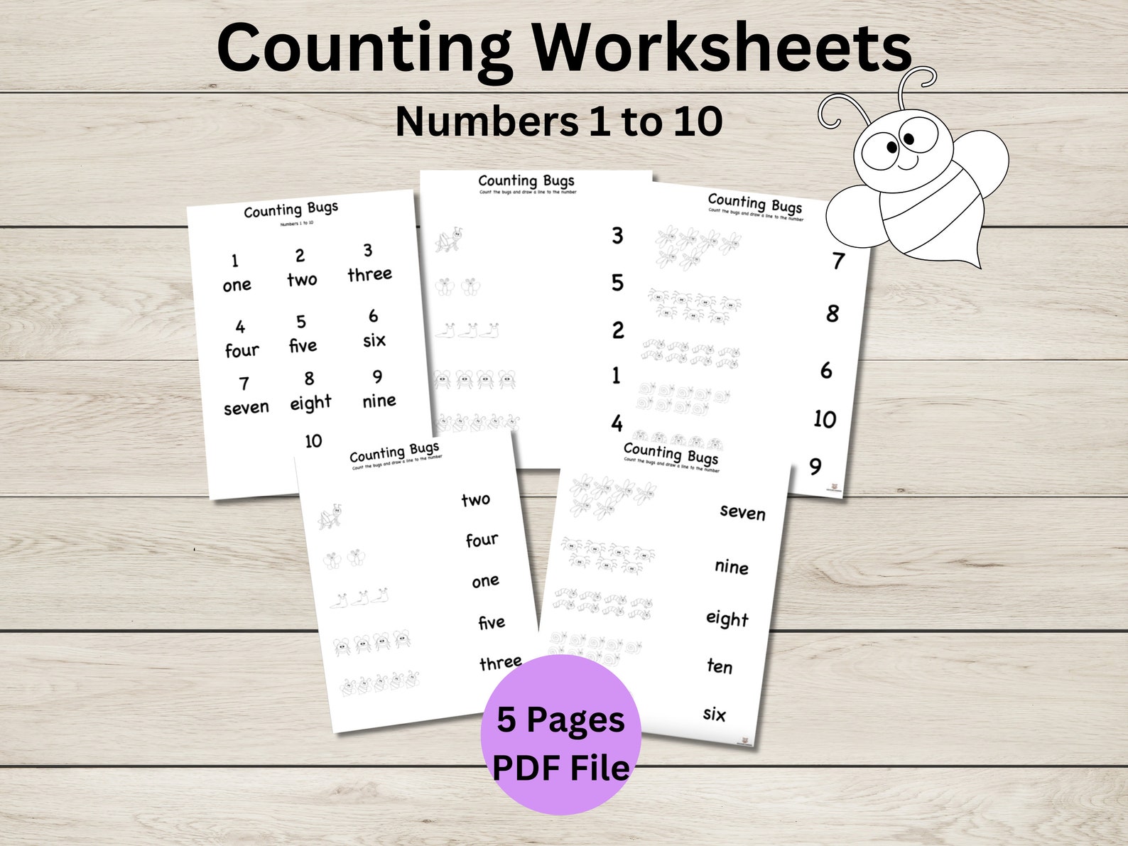 Counting Worksheets - Numbers 1 to 10 - Count the Bugs - Printable ...