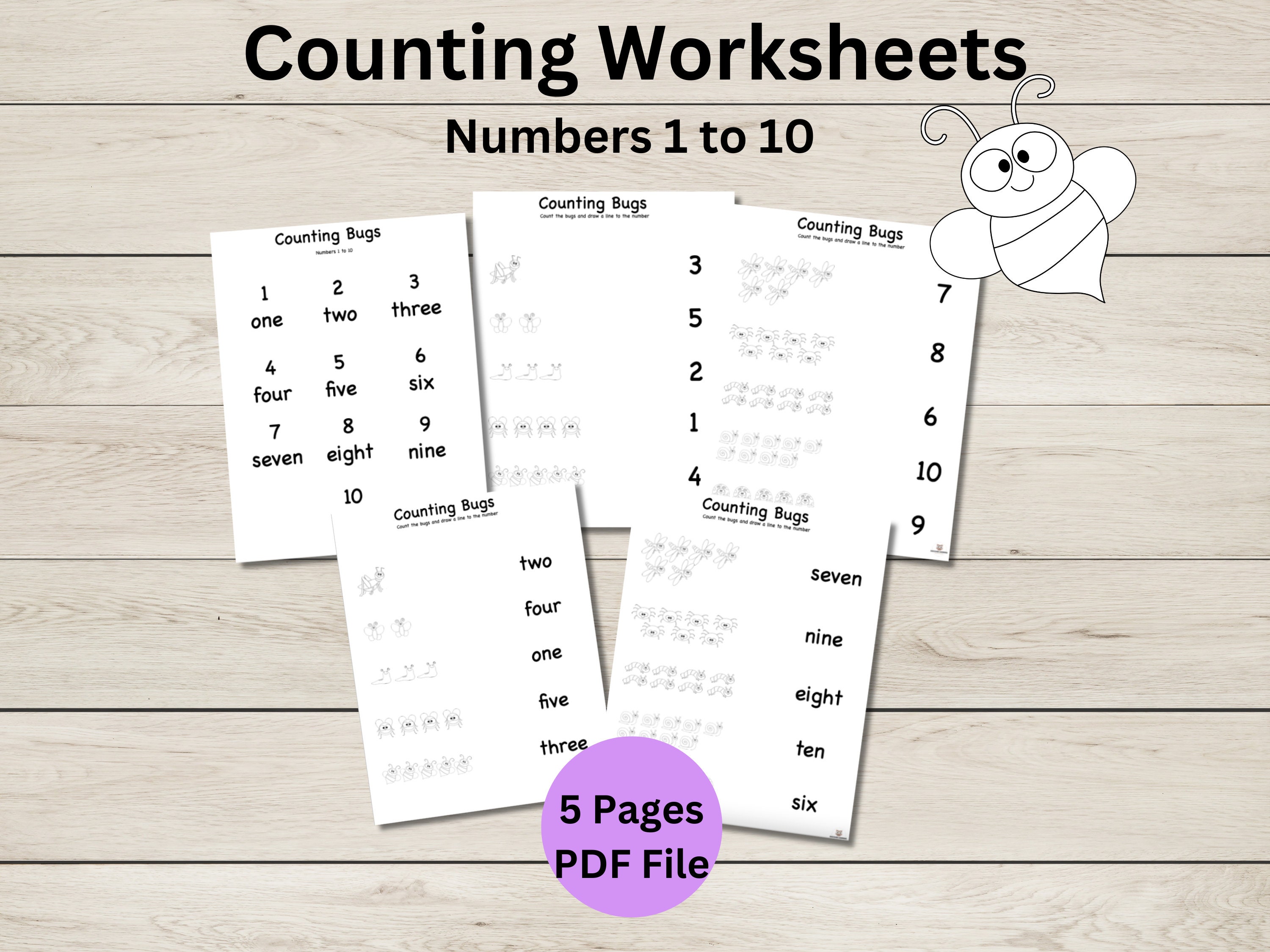 Counting Worksheets - Numbers 1 to 10 - Count the Bugs - Printable ...