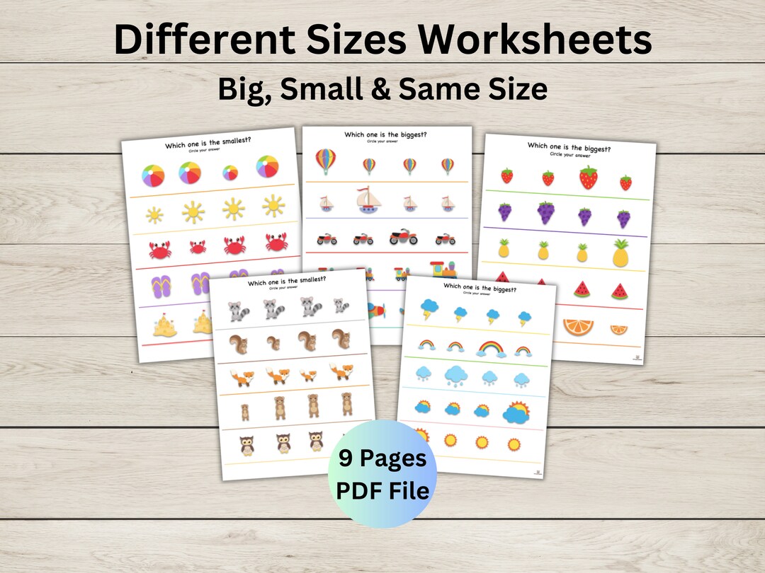 Different Sizes Worksheets Big, Small and Same Size Printable ...