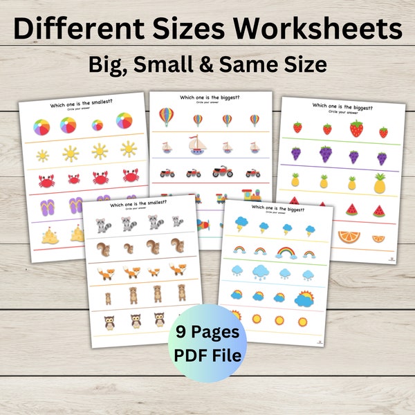 Big Small Worksheets - Etsy