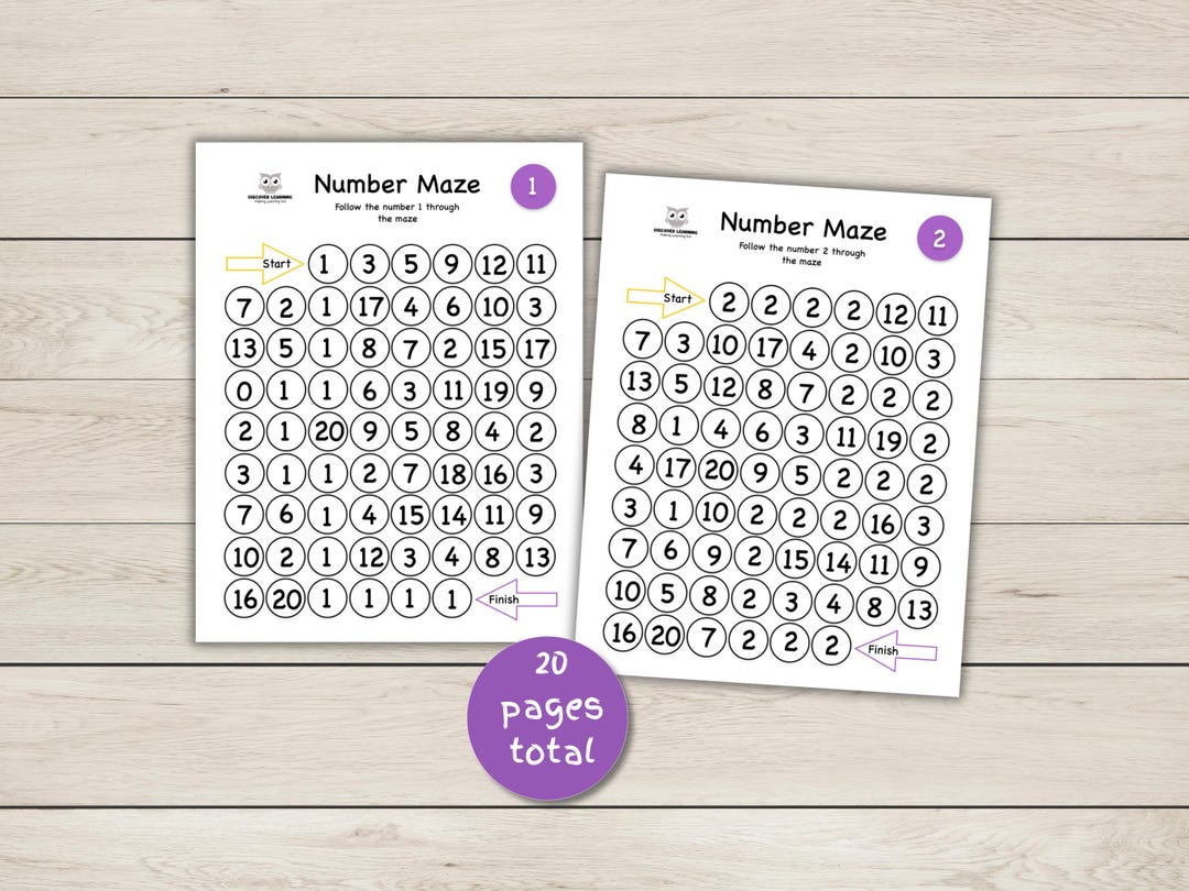 Number Mazes 1 to 20 – Number Recognition Activity - PDF - 20 Pages - Etsy