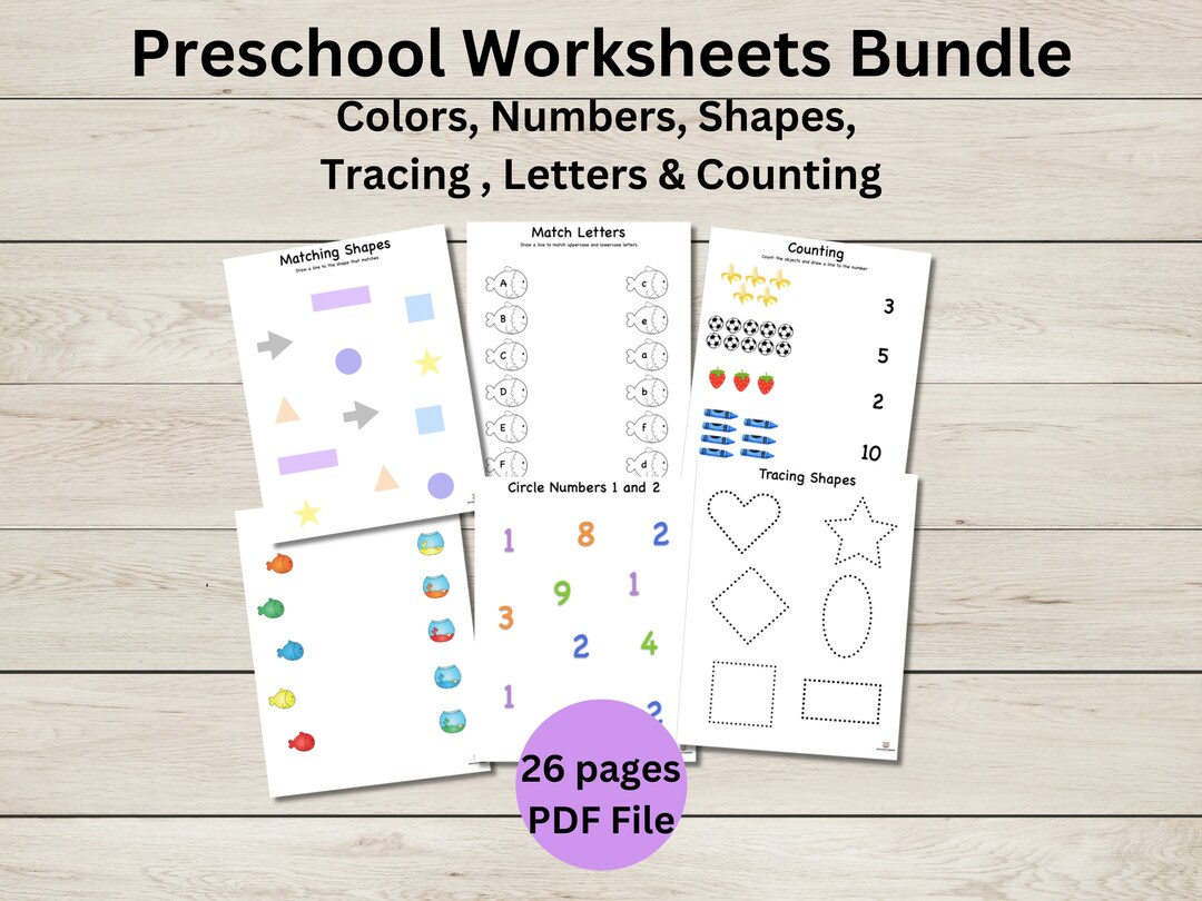 Preschool Worksheets Bundle - Letters, Tracing Lines and Shapes, Colors ...