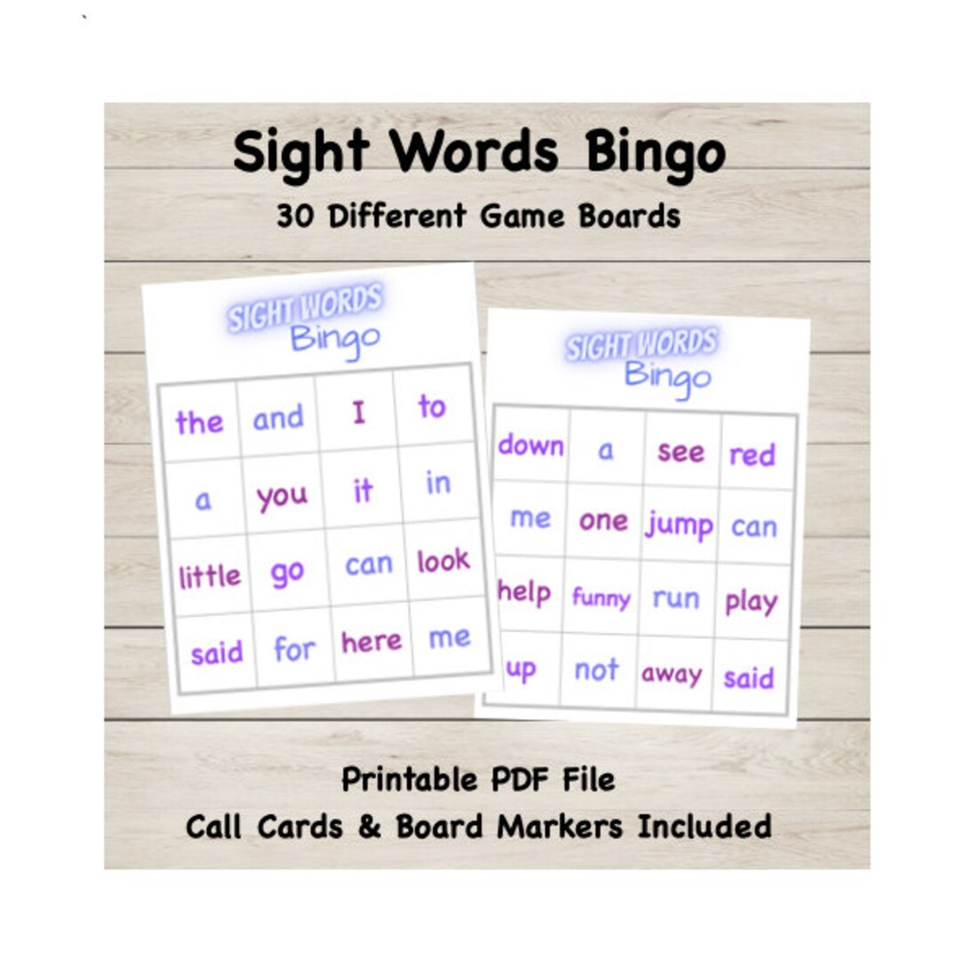 Sight Words Bingo, 30 Different Game Boards Call Cards & Game Board ...