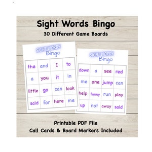 Sight Words Bingo, 30 Different Game Boards Call Cards & Game Board ...