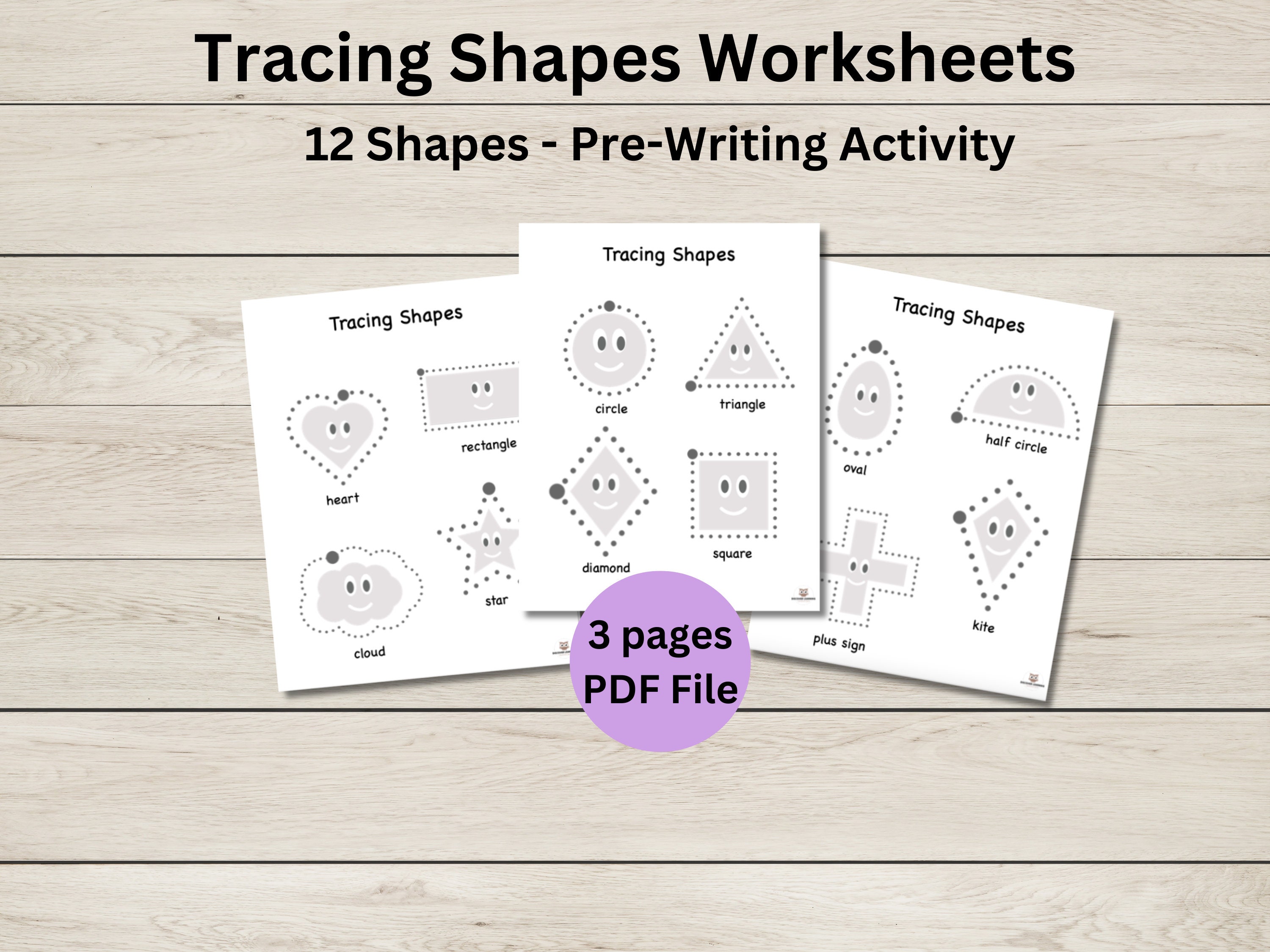 Tracing Shapes Worksheets 12 Shapes to Trace Printable - Etsy