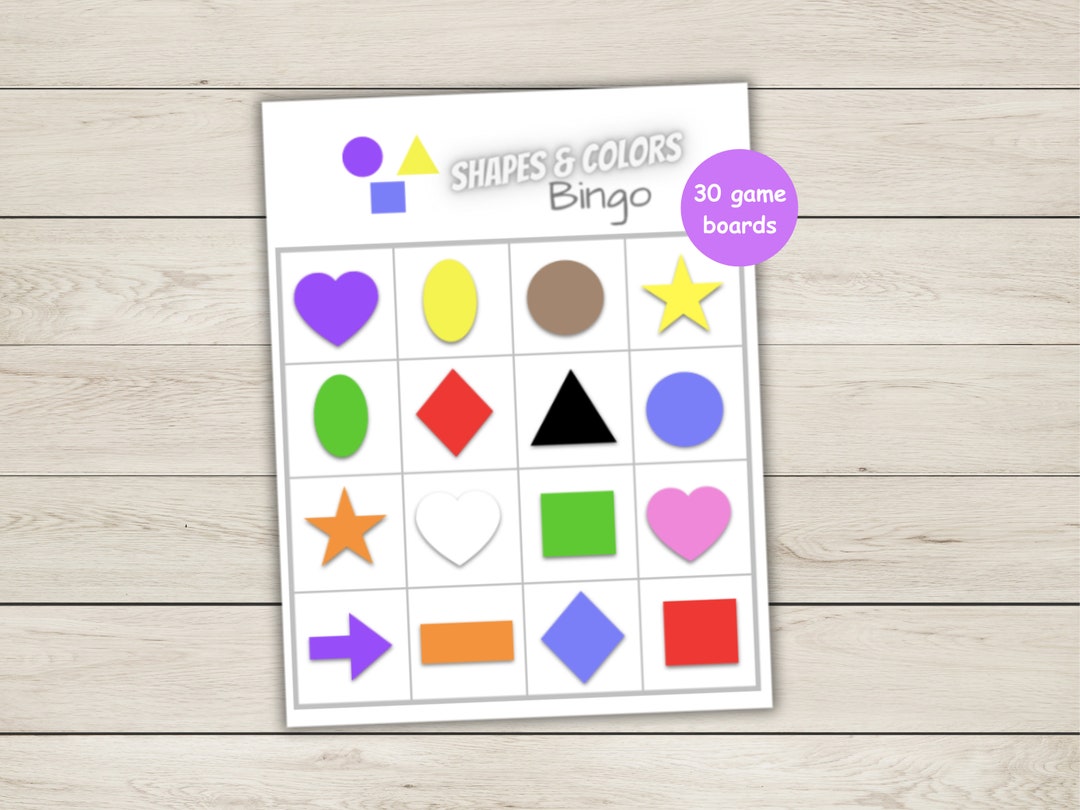 Shapes and Colors Bingo - 30 Game Boards - Call Cards and Board Markers ...
