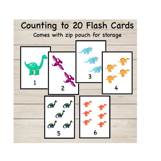 Dinosaur Number Flash Cards - Counting to 20, Laminated With Zip Pouch ...