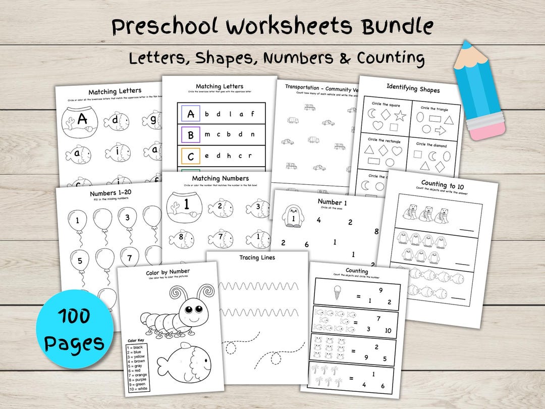 Preschool Worksheets Bundle - Letters, Numbers, Shapes, Tracing and ...