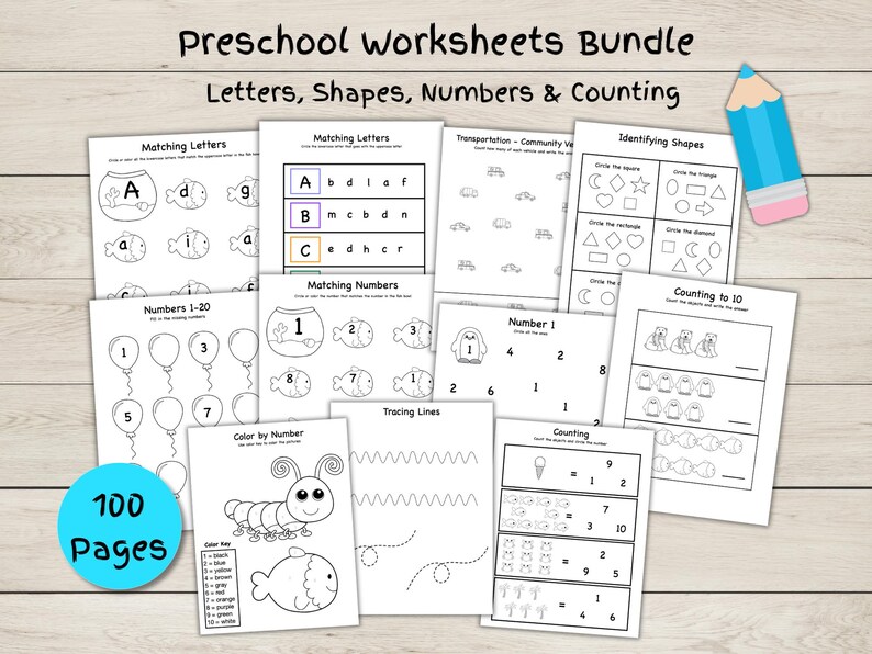 Preschool Worksheets Bundle - Letters, Numbers, Shapes, Tracing and ...