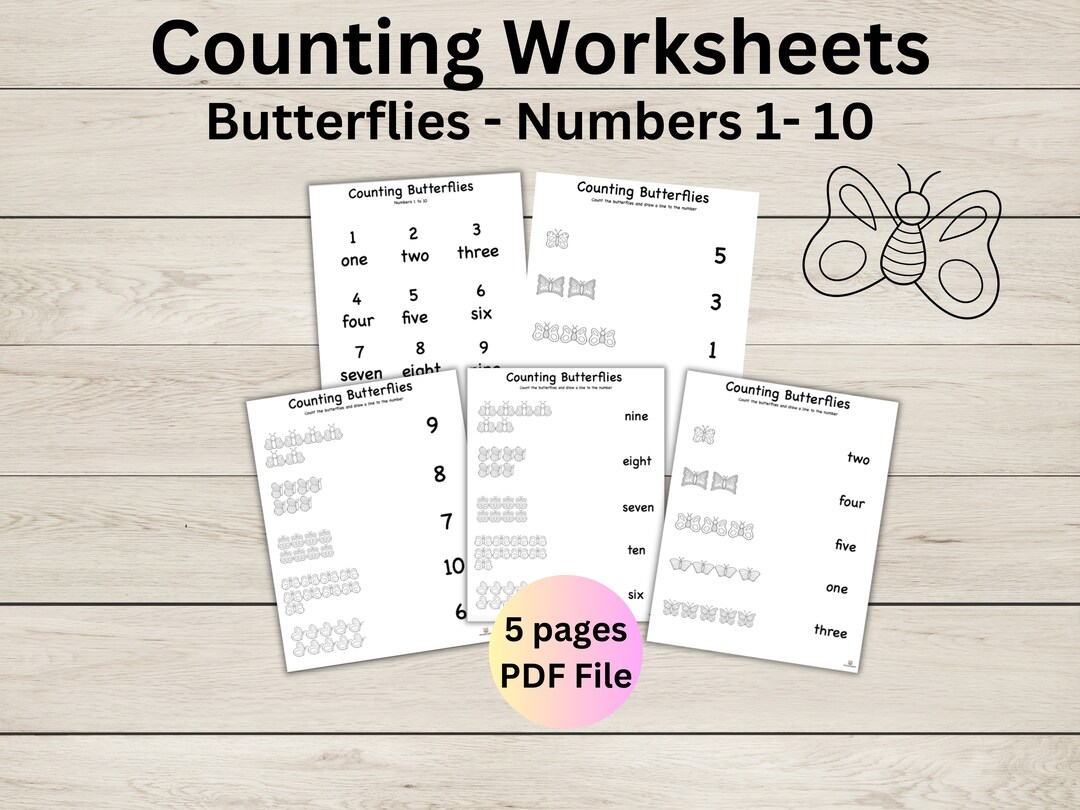 Butterfly Counting Worksheets - Numbers 1-10 - Printable Math (PDF ...