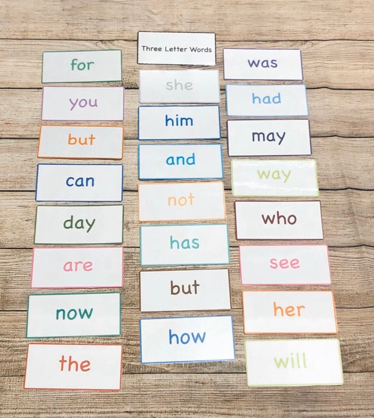 Three Letter Sight Words Flash Cards, Laminated Comes With Zip Pouch ...