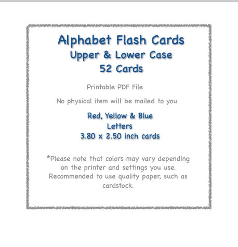 Alphabet Flash Cards Red, Yellow and Blue, Upper and Lower Case Letters ...