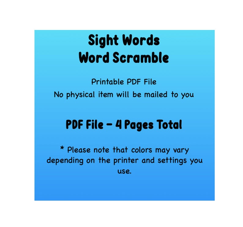 Sight Words Word Scramble: Classroom & Homeschool Game (printable PDF ...