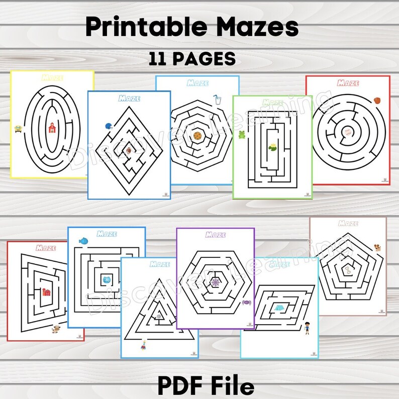 Printable Mazes 11 Different Colorful Mazes With Pictures - Etsy