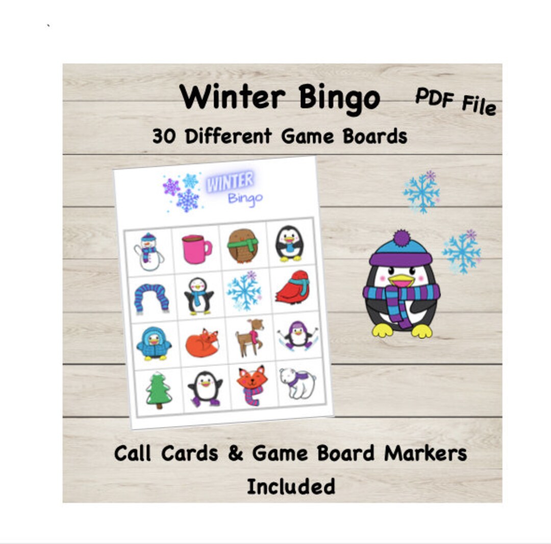 Winter Bingo, 30 Different Game Boards Printable Game Call Cards and ...