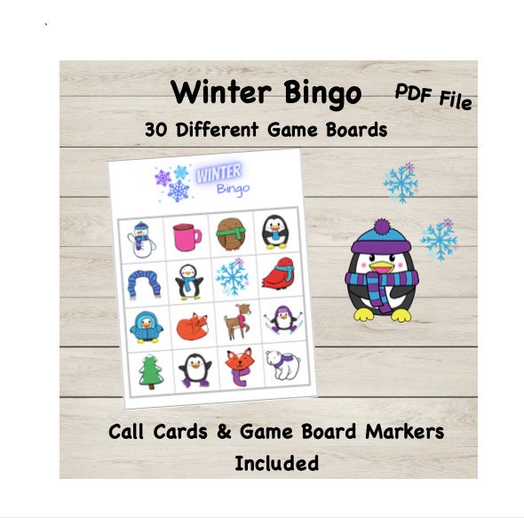 Winter Bingo, 30 Different Game Boards Printable Game Call Cards and ...