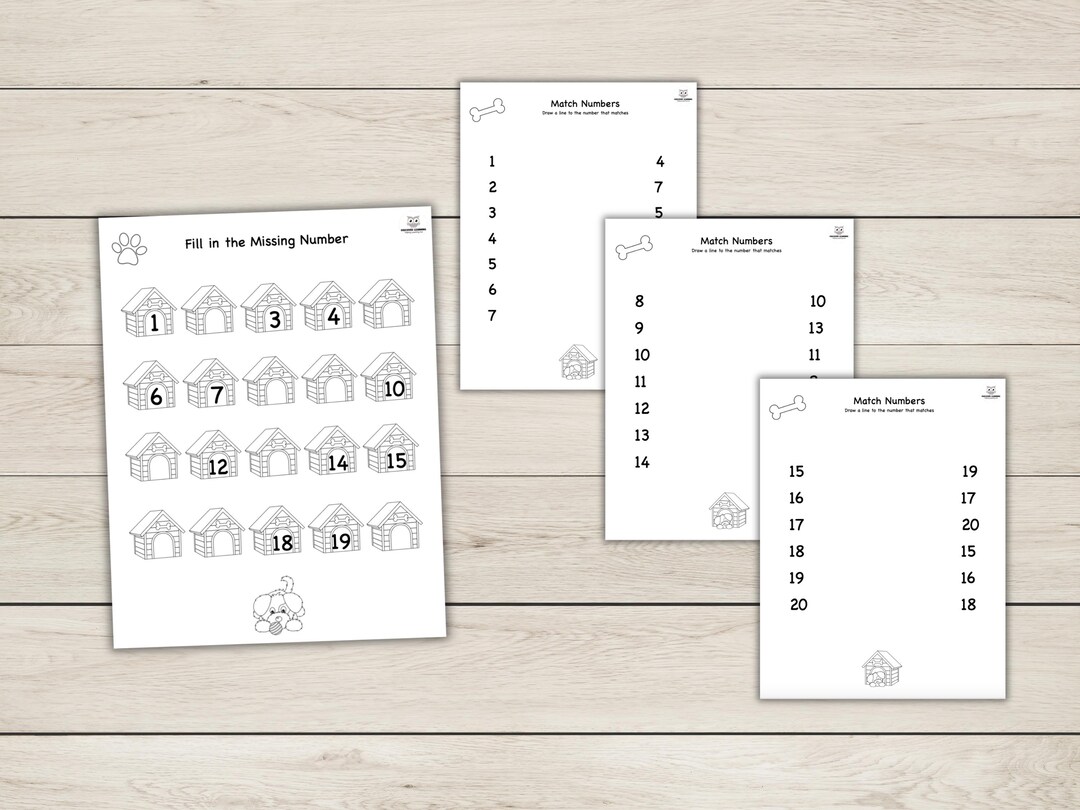 Number Worksheets - Match Numbers 1 to 20 - Fill in the Missing Number ...