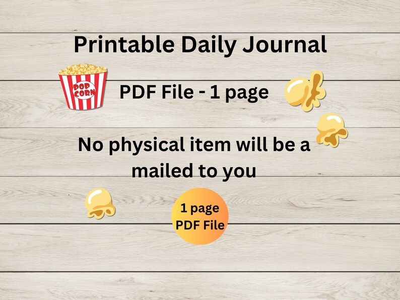 Kids Printable Daily Journal - Popcorn - My Day Journal Prompts - PDF ...