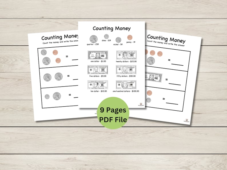 Counting Money Worksheets - Identify and Count Coins and Bills ...