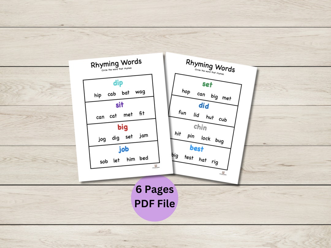 Rhyming Words Worksheets - Three and Four Letter Words - Circle the ...