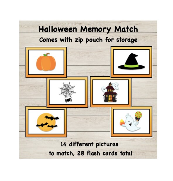 Halloween Memory Match Game - Laminated - Comes With Zip Pouch - Etsy