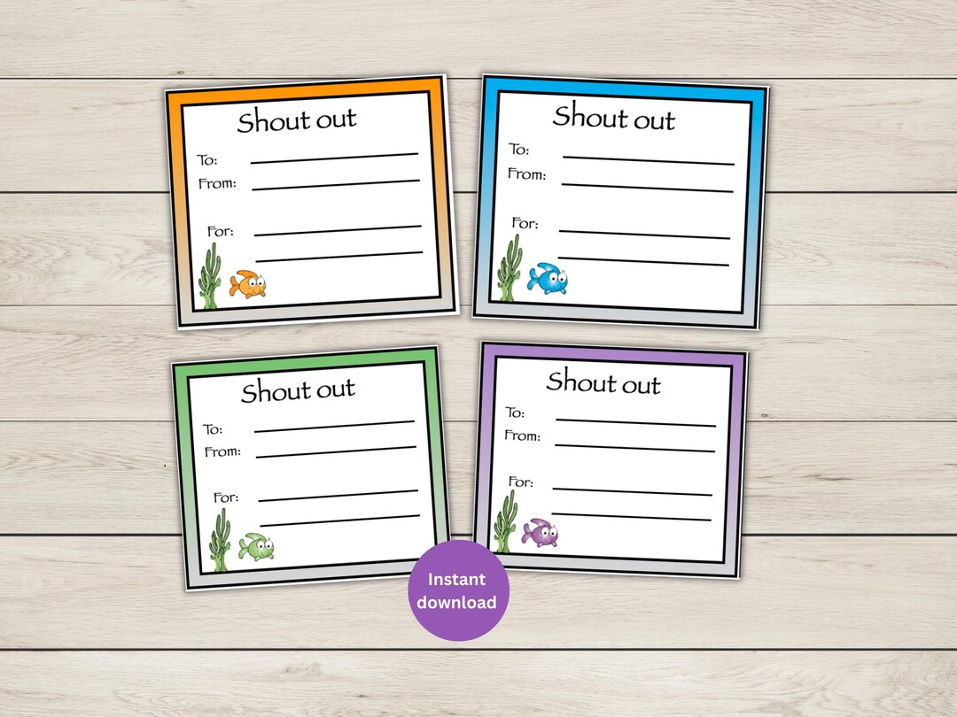 Shout Out Cards - Fish - Teacher Shout Out Cards PDF File ...