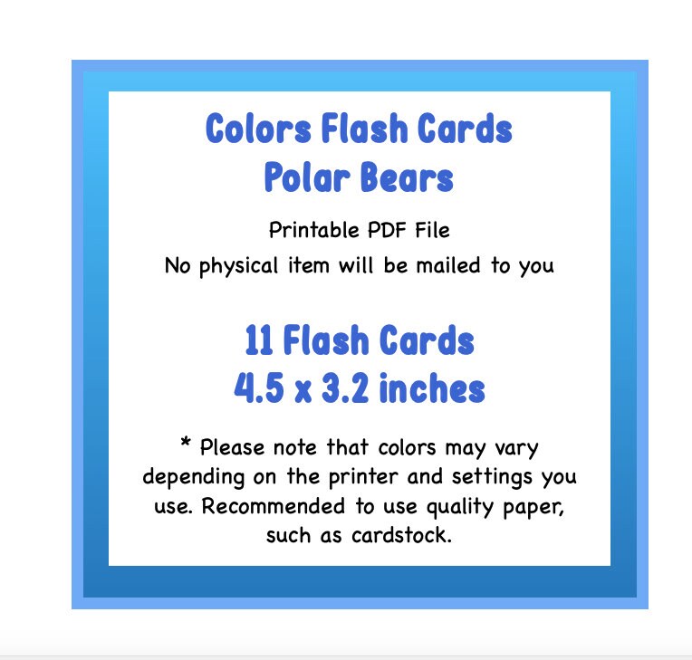 Colors Flash Cards - Polar Bears, 11 Cards - PDF Digital Download - Etsy
