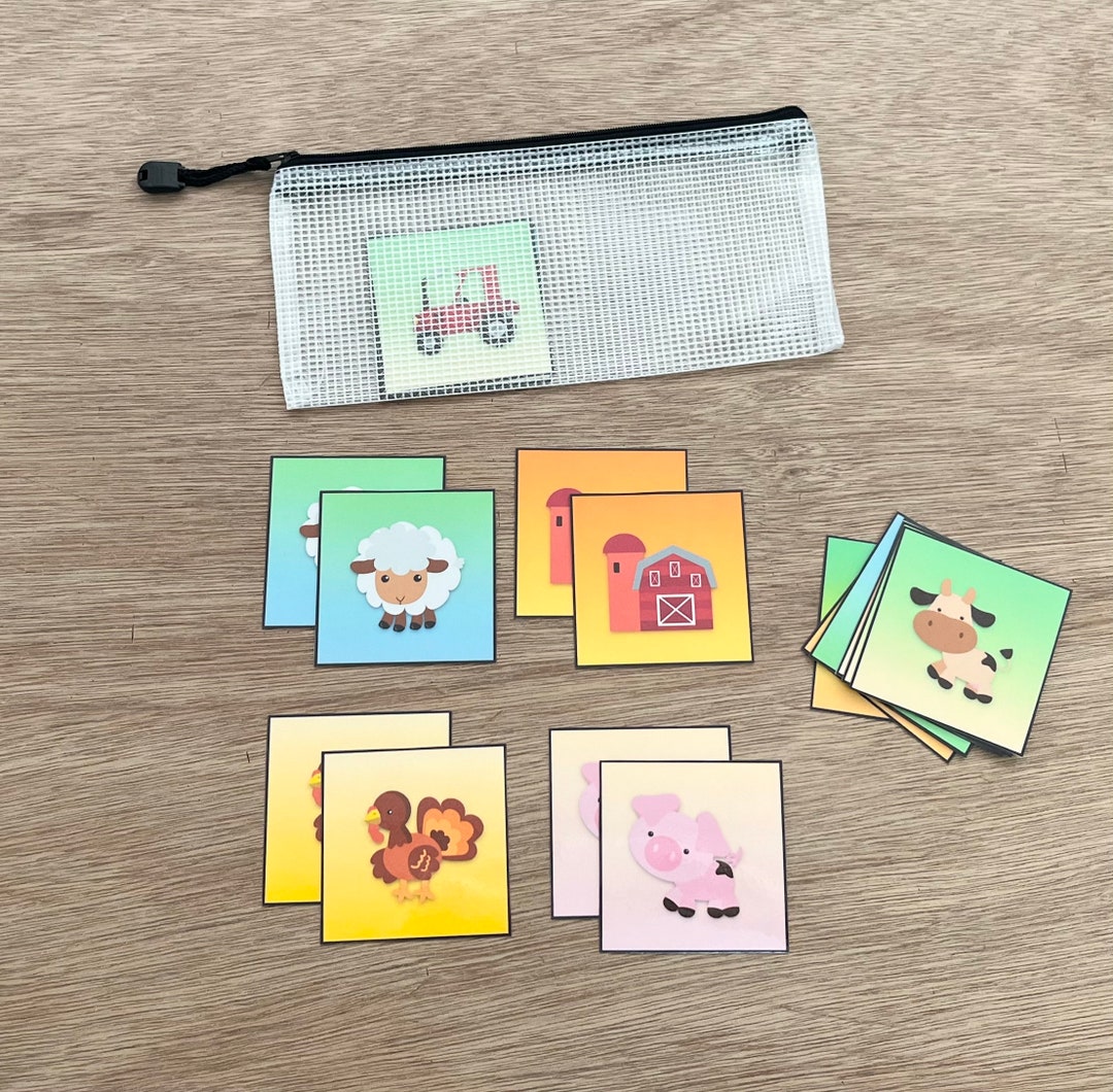 Farm Animals Memory Match Card Game - Laminated, Comes With Zip Pouch ...