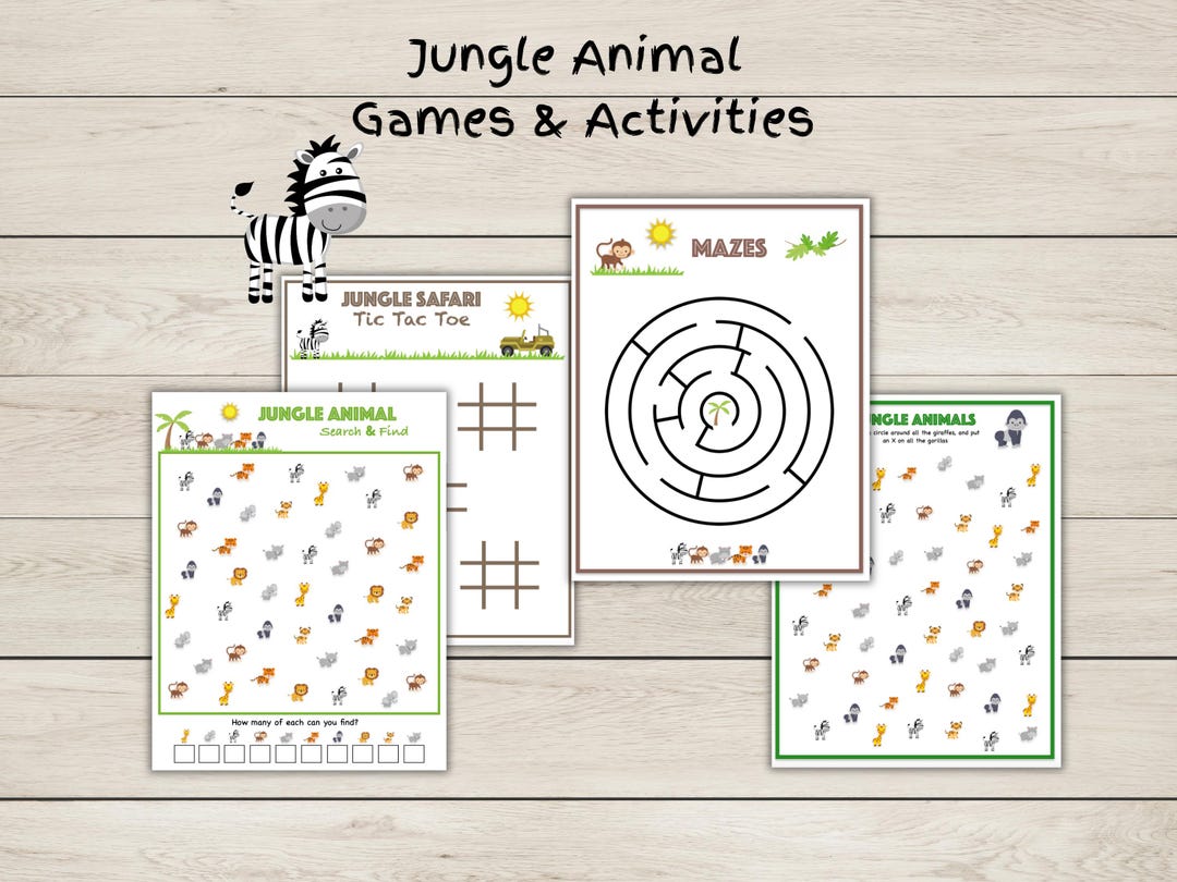 Jungle Animal Printable Games Activities - I Spy - Tic Tac Toe - Mazes ...