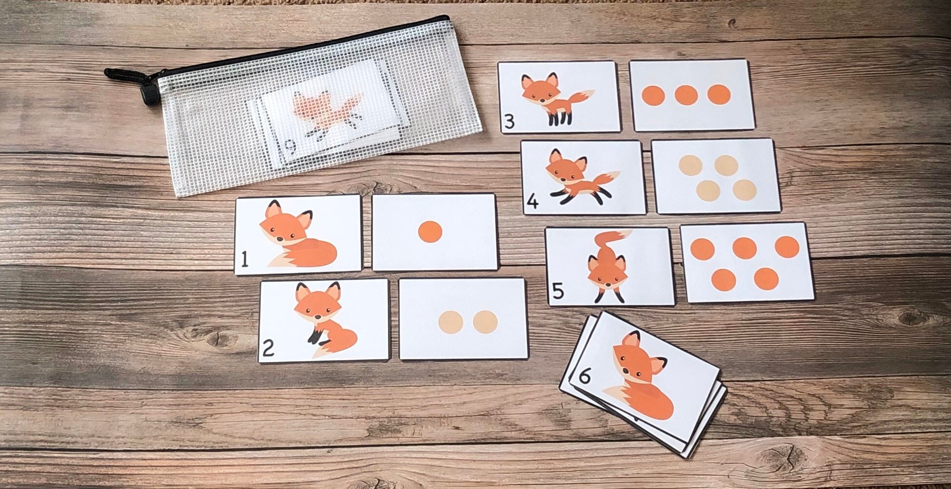 Counting Flash Cards Numbers 1 to 10, Fox Theme, Laminated - Zip Pouch ...