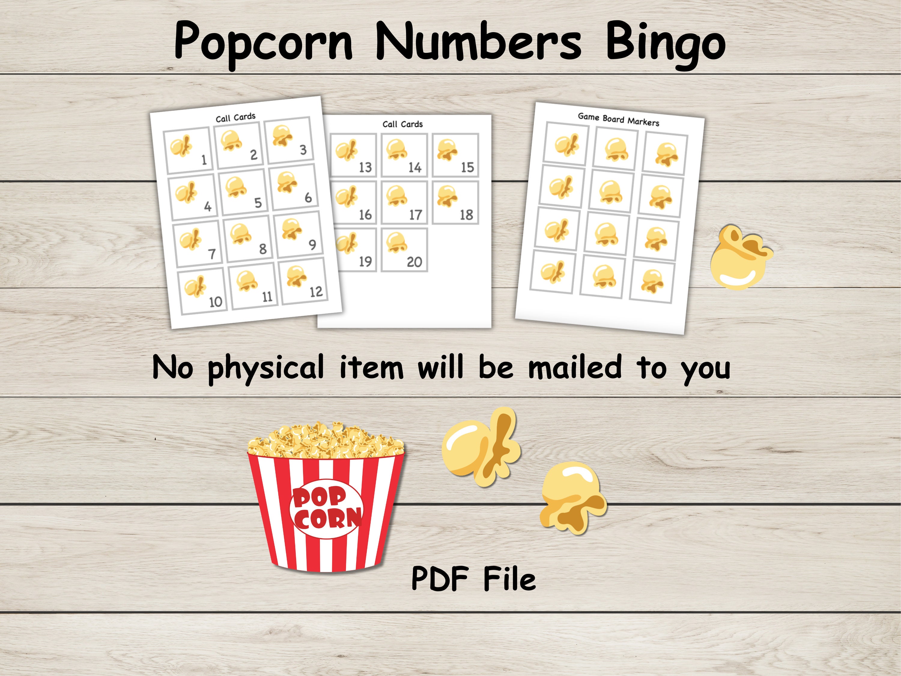 Numbers Bingo - 30 Different Game Boards - Popcorn - Numbers 1 to 20 ...