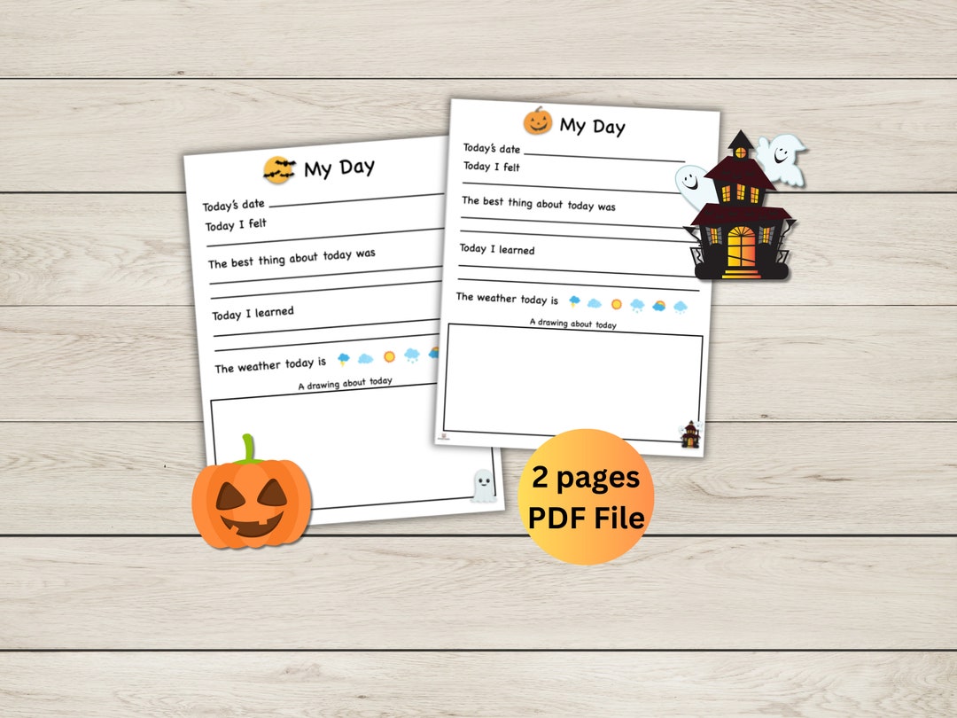 Kids Printable Daily Journal Halloween My Day Journal Prompts PDF File ...