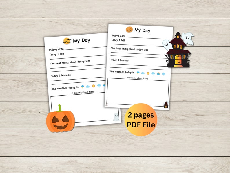 Kids Printable Daily Journal Halloween My Day Journal Prompts PDF File ...