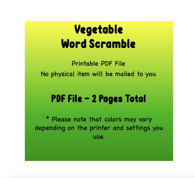 Vegetable Word Scramble - 15 Vegetables to Unscramble-classroom Game ... Vegetable Word Scramble - 15 Vegetables to Unscramble-classroom Game ...