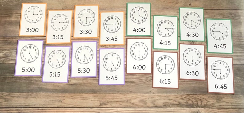 Telling Time Flash Cards - Laminated - 48 Cards - Comes With Zip Pouch ...