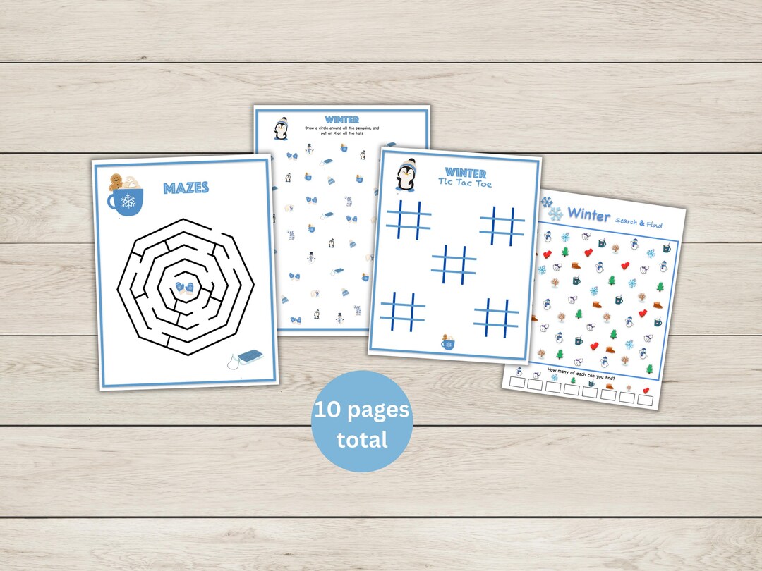 Winter Printable Games Activities I Spy Tic Tac Toe Mazes Fun Party ...