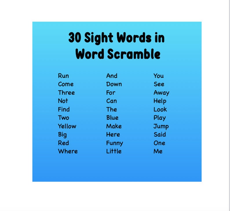 Sight Words Word Scramble: Classroom & Homeschool Game (printable PDF ...