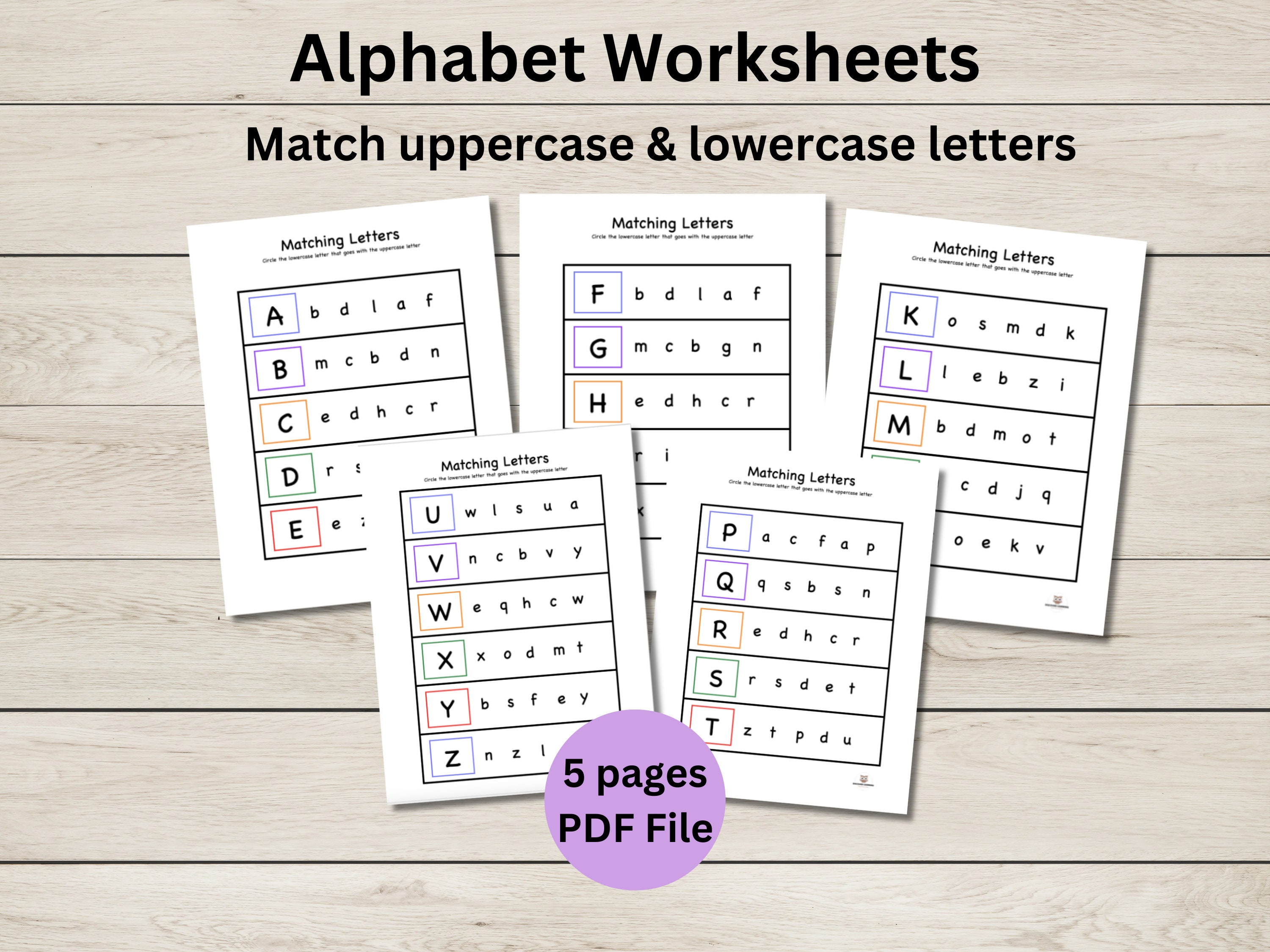 Alphabet Worksheets - Match Uppercase and Lowercase Letters - Letter ...