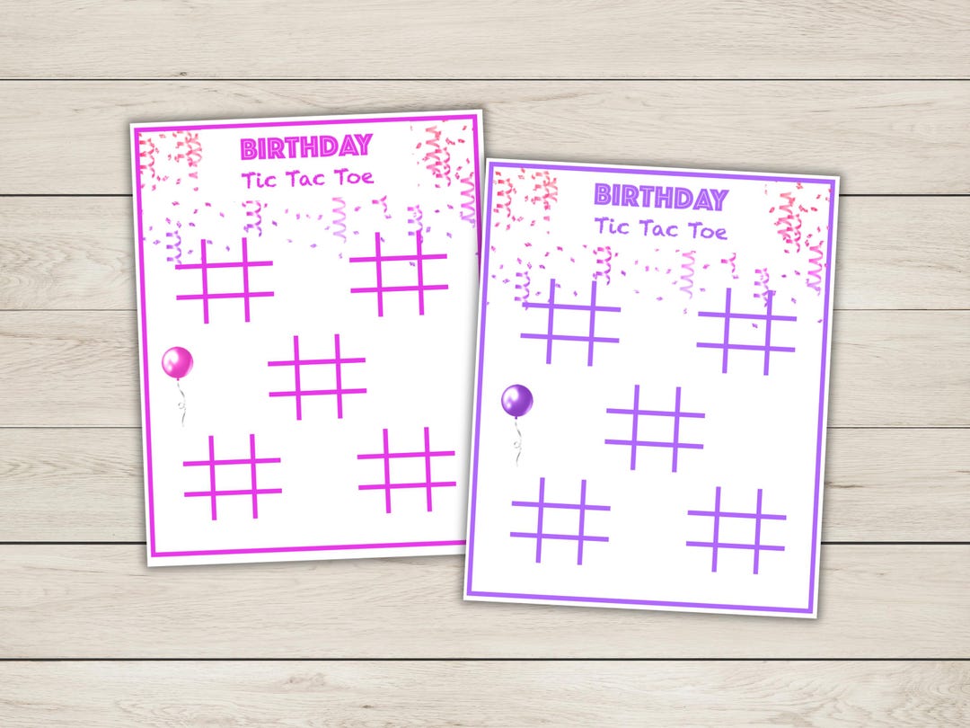 Birthday Tic Tac Toe Games - Printable Kids Party Game - Classroom Game ...