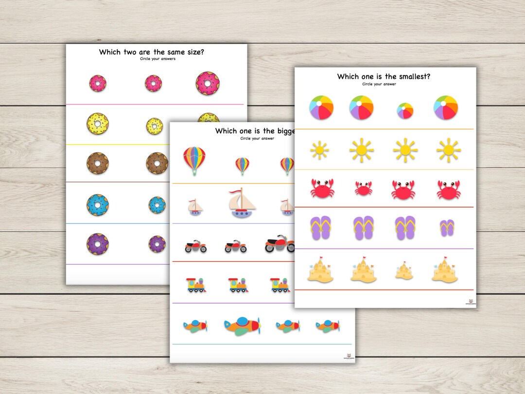 Different Sizes Worksheets - Big Small and Same Size - Printable ...