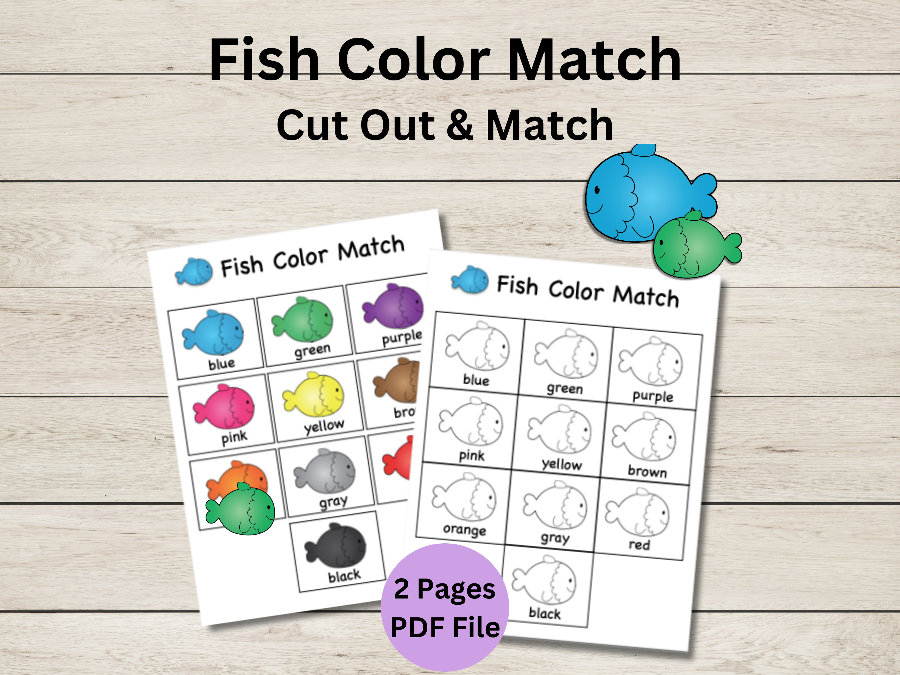 Fish Color Match, Cut Out and Match Colors Printable Activity 10 Colors ...