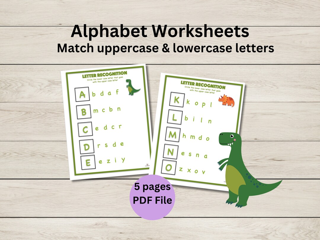 Alphabet Worksheets Match Uppercase and Lowercase Letters Dinosaurs ...