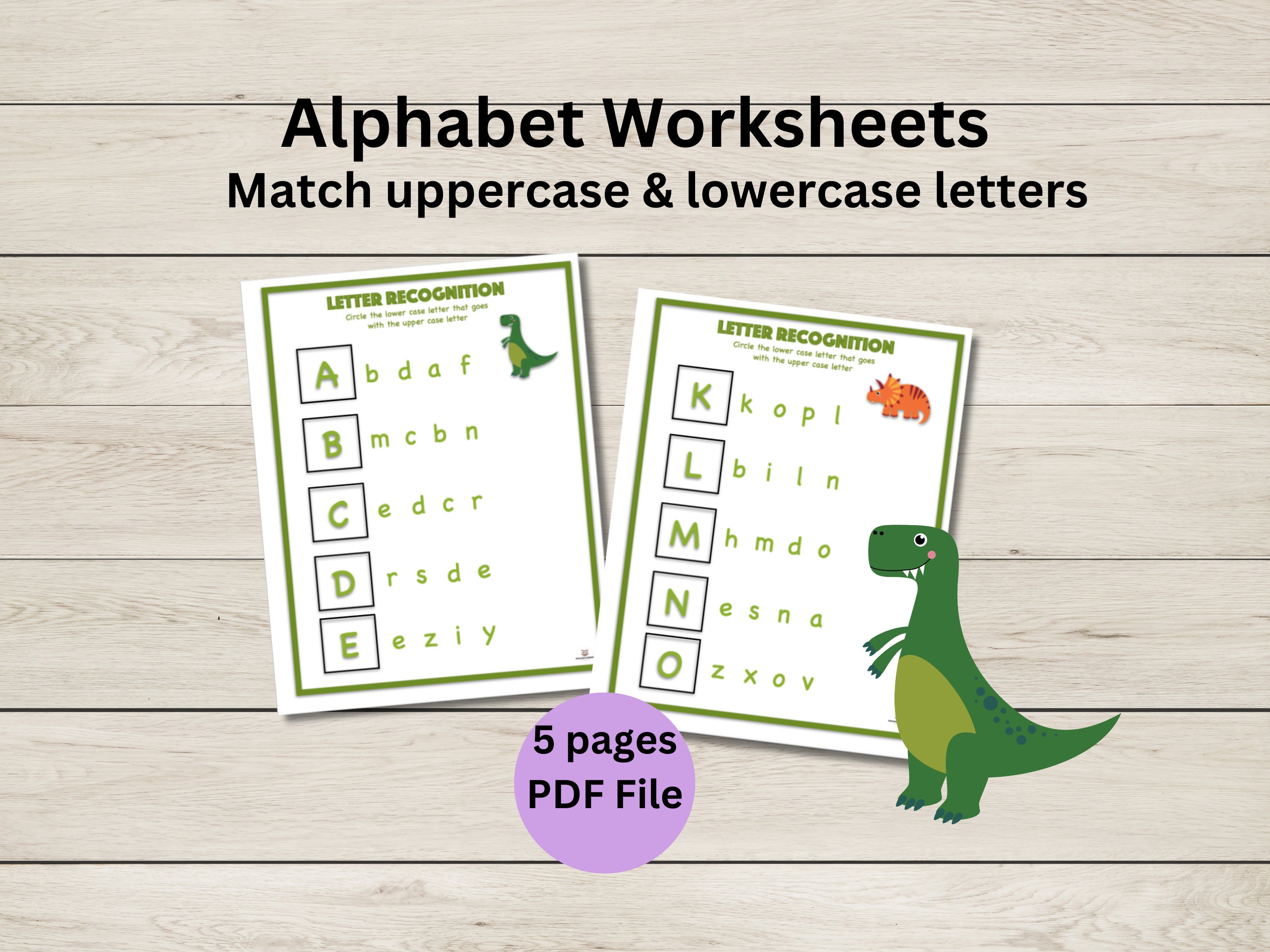 Alphabet Worksheets Match Uppercase and Lowercase Letters Dinosaurs ...