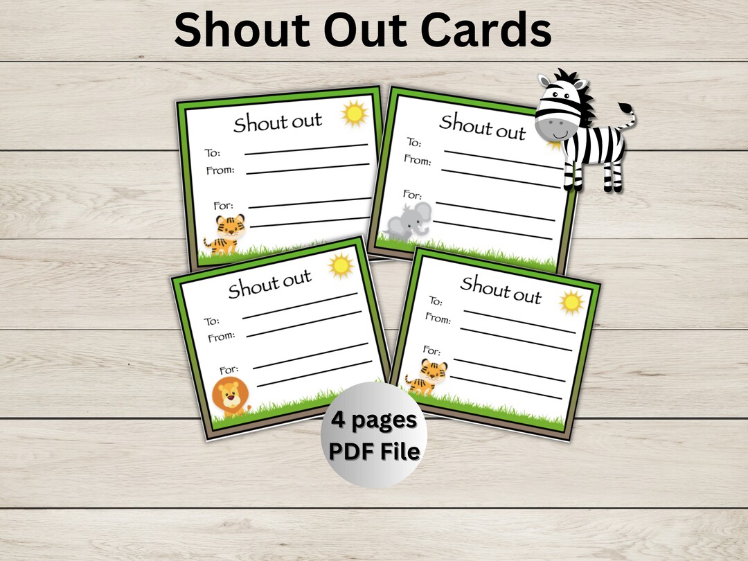 Shout Out Cards - Jungle Animals - Teacher Shout Out Cards PDF File ...