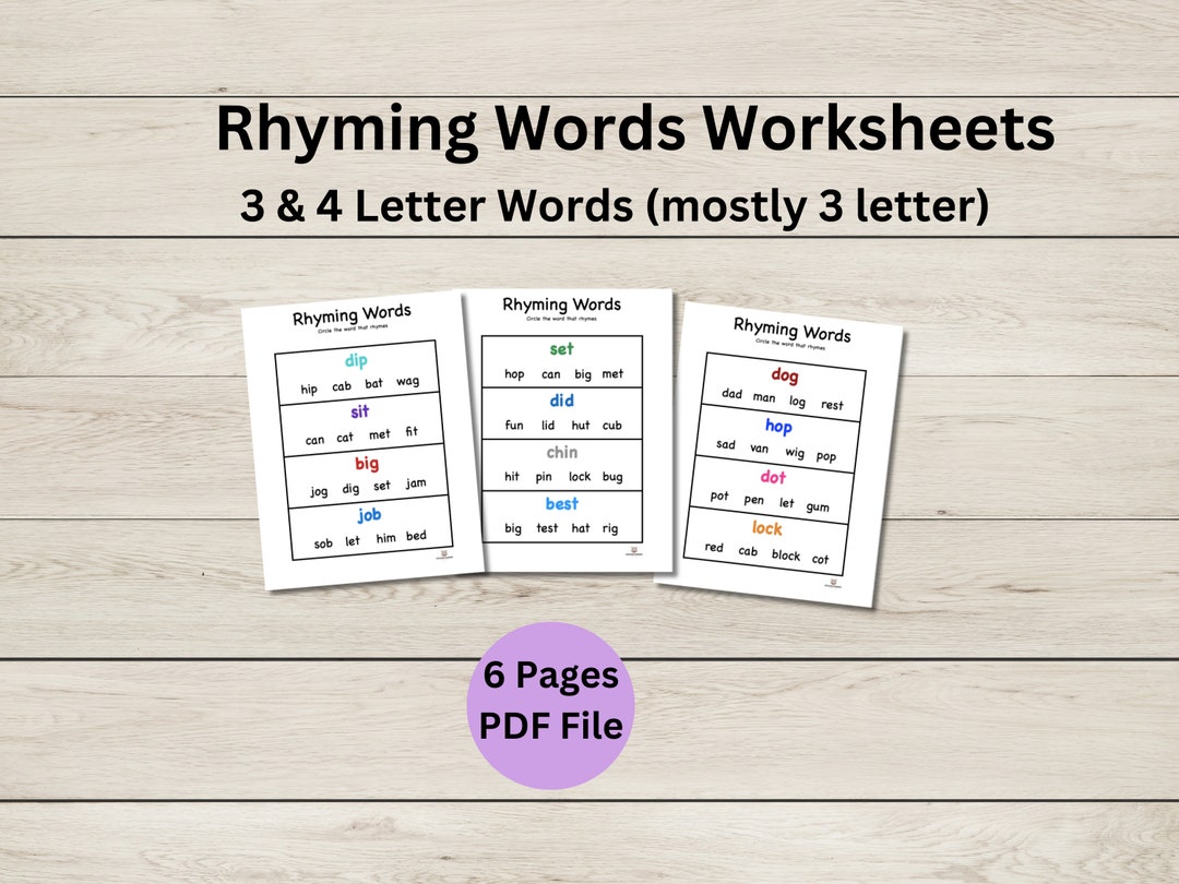 Rhyming Words Worksheet Three and Four Letter Words Circle the Word ...