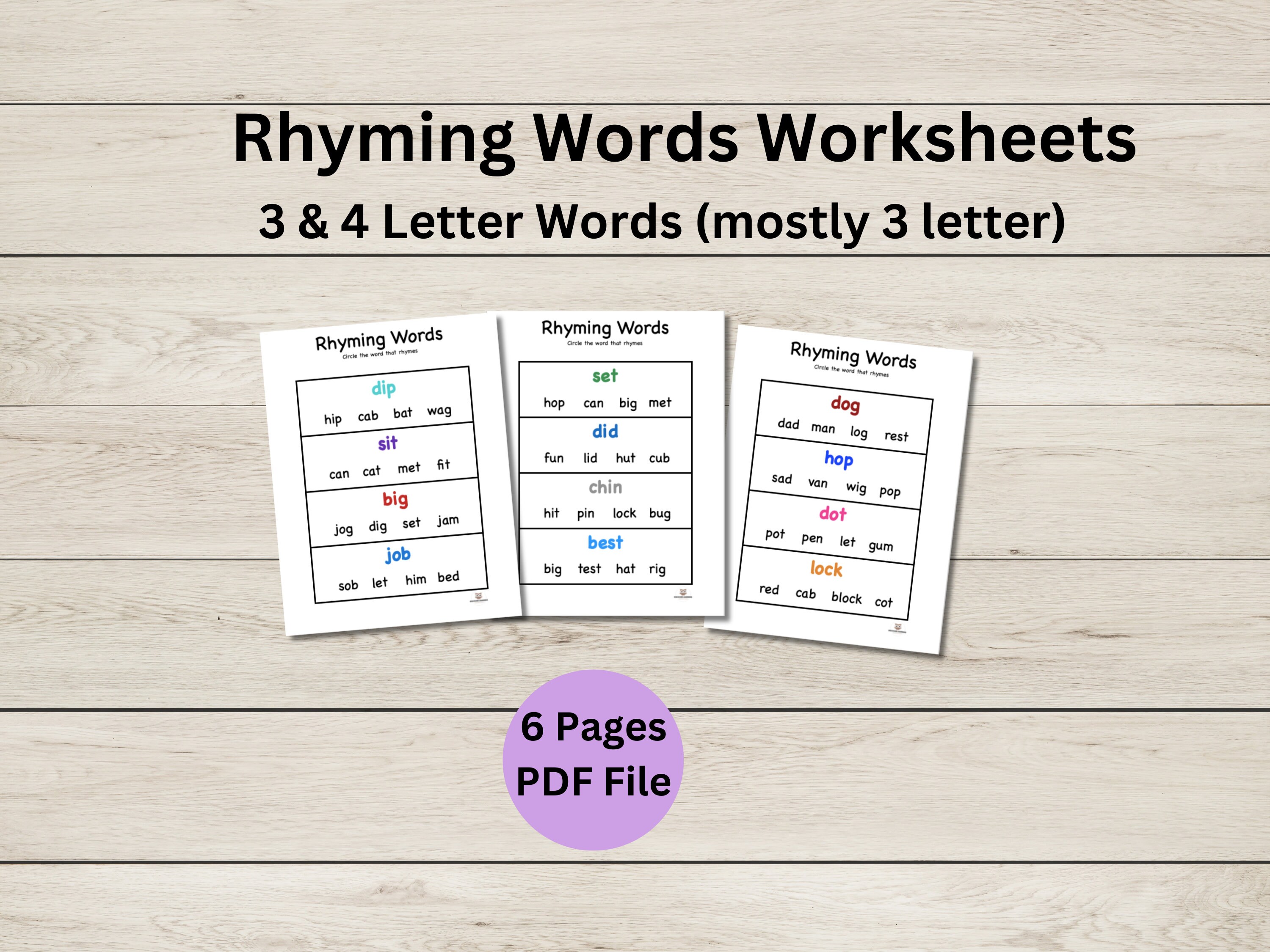 Rhyming Words Worksheet Three and Four Letter Words Circle the Word ...