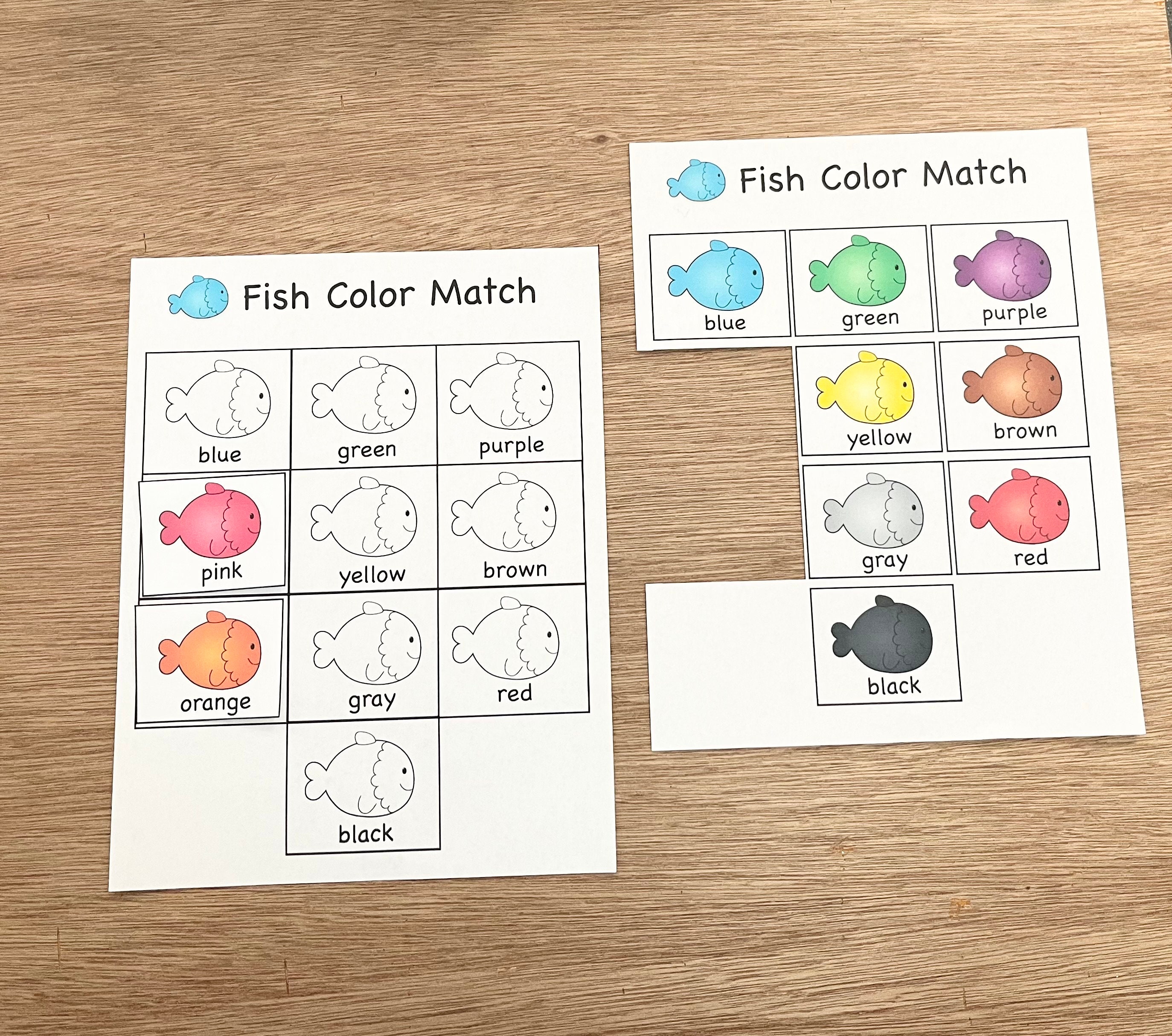 Fish Color Match, Cut Out and Match Colors Printable Activity 10 Colors ...